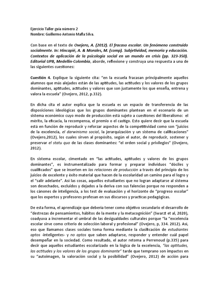 GUIA 2 (Respuesta G2 Ejercicio Escritura) | PDF | Pensamiento | Aquisición de idioma