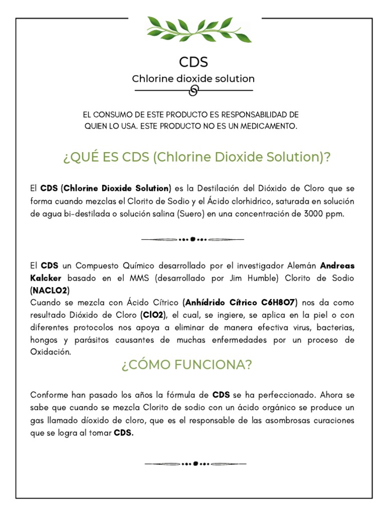 ¿QUÉ ES CDS (Chlorine Dioxide Solution) ?: ¿Cómo Funciona? | PDF | Agua ...