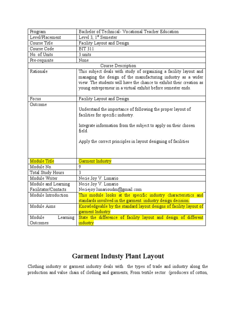 Garment Industry Layout Design Guide | PDF | Clothing Industry | Clothing