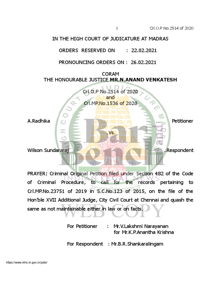 A Radhika V Wilson Sundaram | PDF | Complaint | Prosecutor