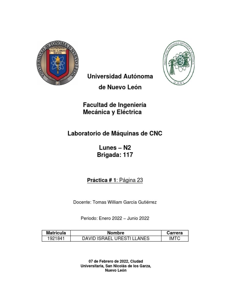 Práctica 1 - Lab. Máquinas CNC | PDF