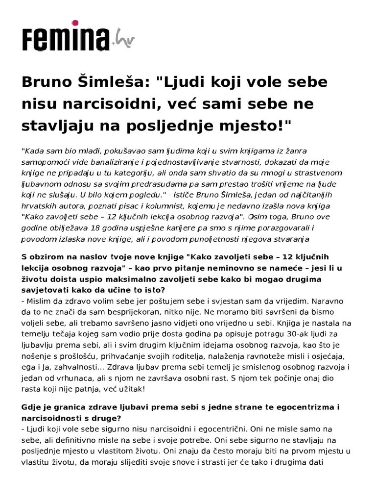 8901 Bruno Simlesa Ljudi Koji Vole Sebe Nisu Narcisoidni Vec Sami Sebe ...