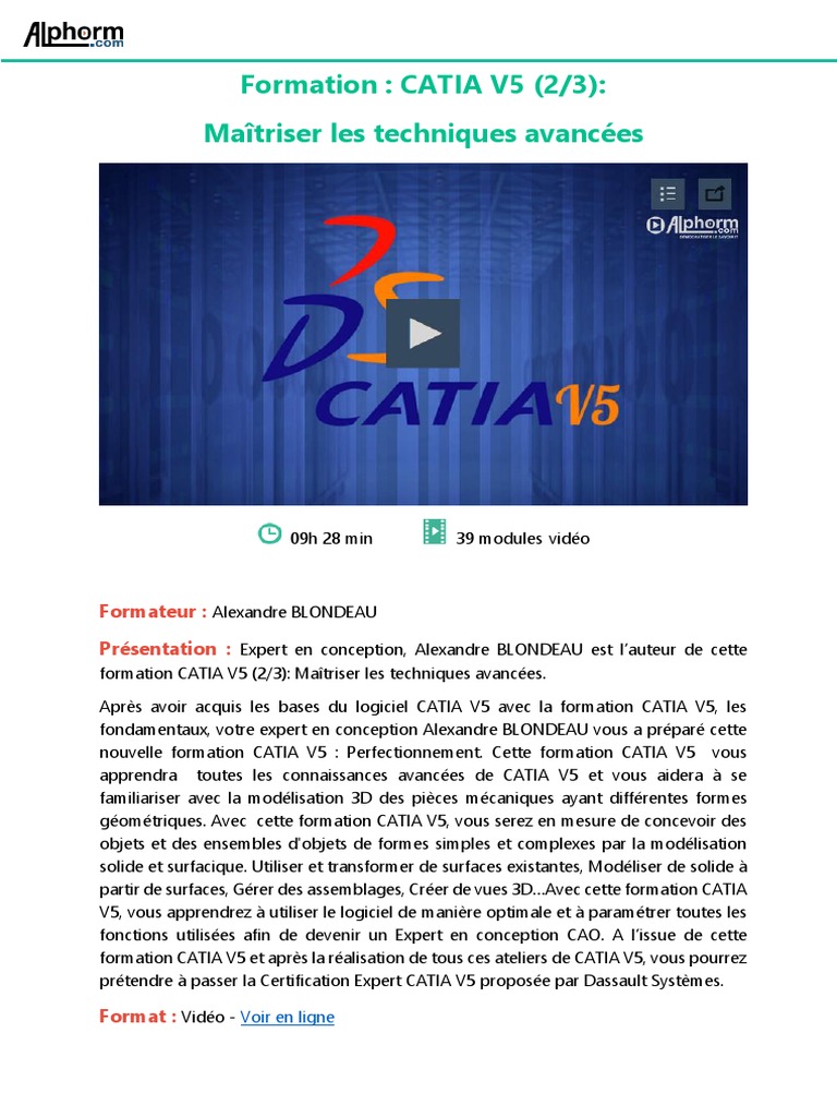 Formation Avancée CATIA V5 en Ligne | PDF | Conception assistée par ...