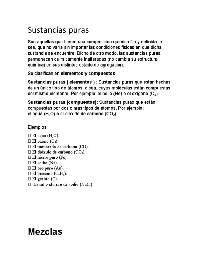 Sustancias Puras | PDF | Mezcla | Sustancias químicas