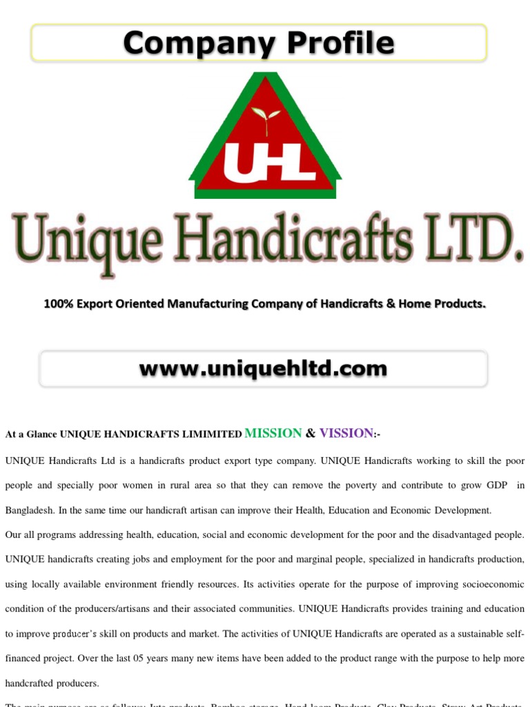 Unique Handicrafts Ltd: Company Overview | PDF | Jute | Poverty