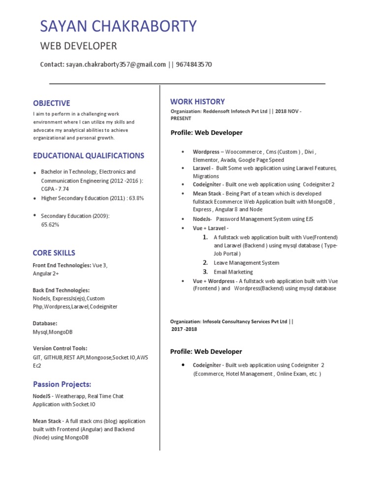 Sayan Chakraborty Resume | PDF | Word Press | My Sql