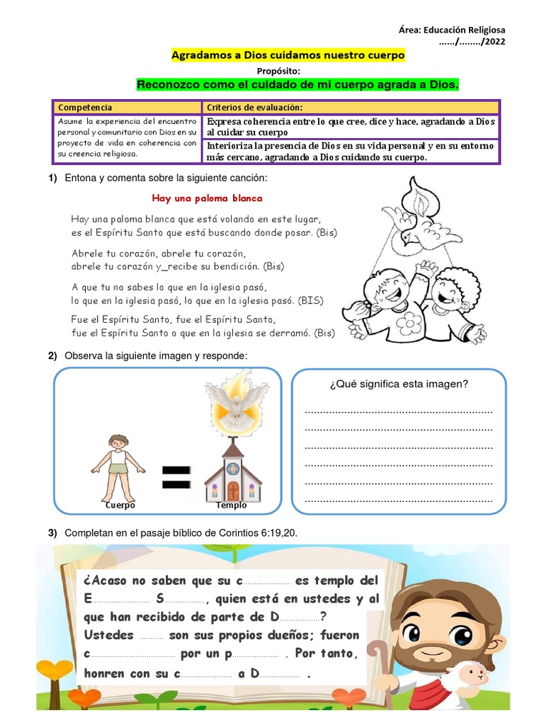 Ficha de La Sesión Agradamos A Dios Cuidando Nuestro Cuerpo Corintios 6,19,20 | PDF | espíritu ...