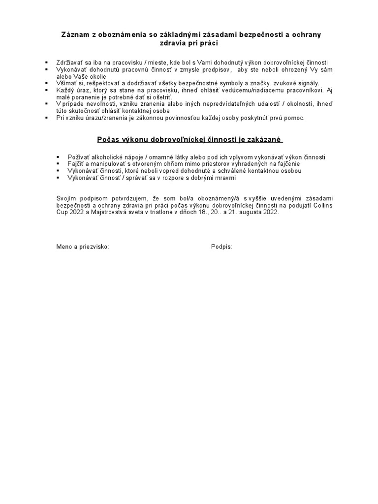 BOZP - Oboznamenie Doborvolnikov - 2022 | PDF