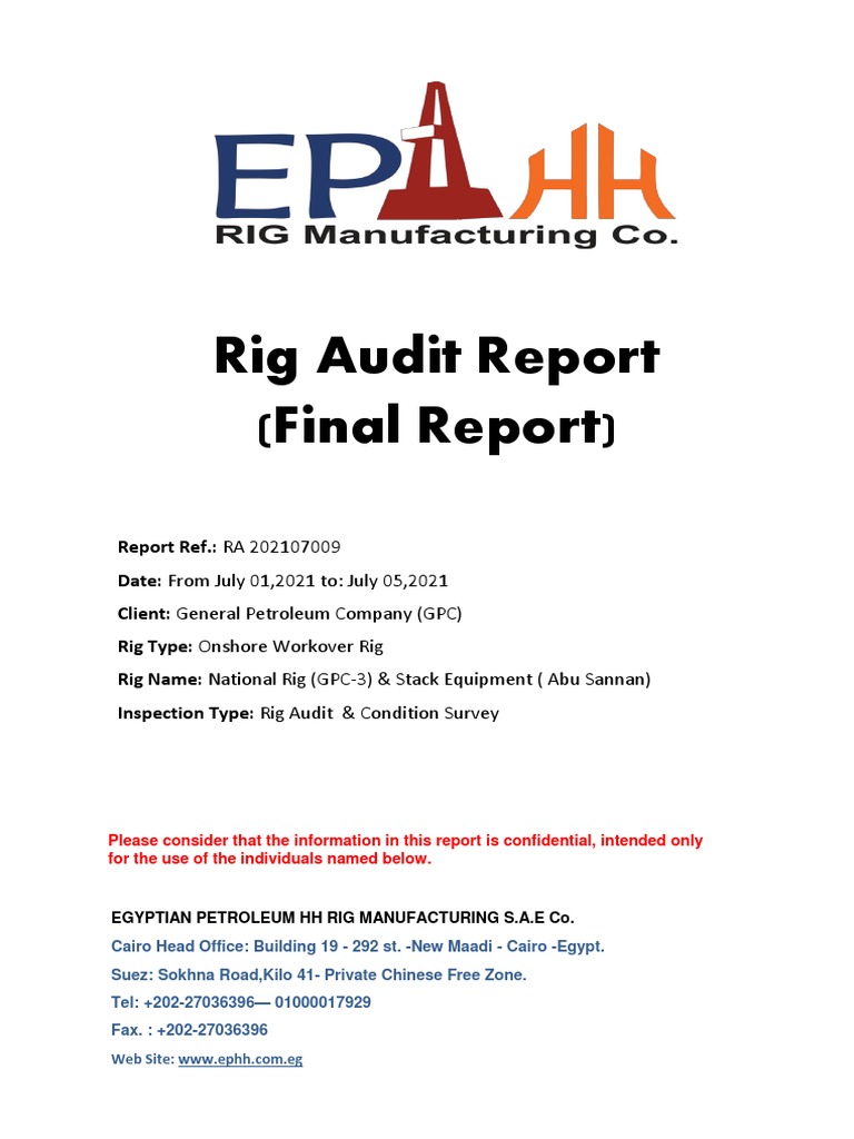Onshore Rig Audit Report July 2021 | PDF | Welding | Construction