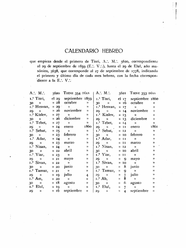 Calendrier Hébraïque 1859-1869 | PDF | Calendrier luni-solaire | Mois ...