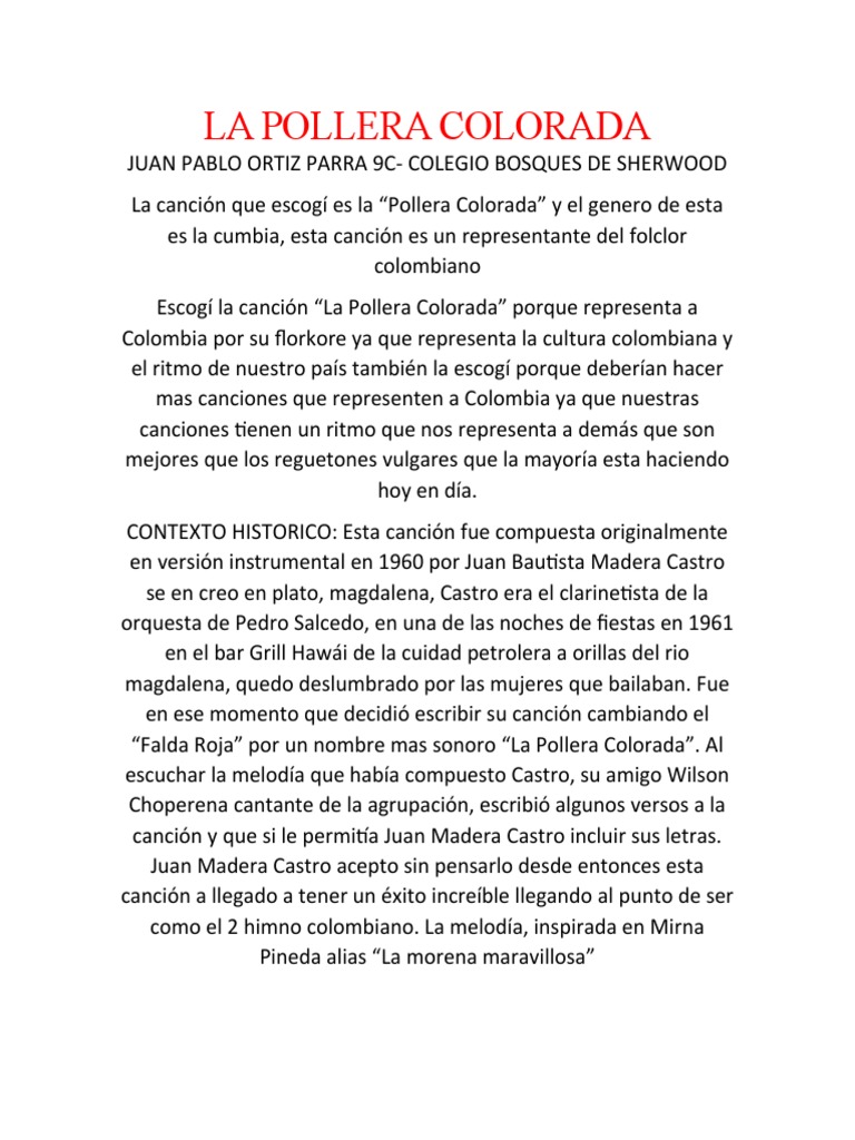 La Pollera Colorada (Ensayo) | PDF | Canciones