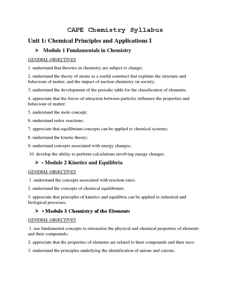 Chemistry Cape Syllabus | Download Free PDF | Chemistry | Chemical ...