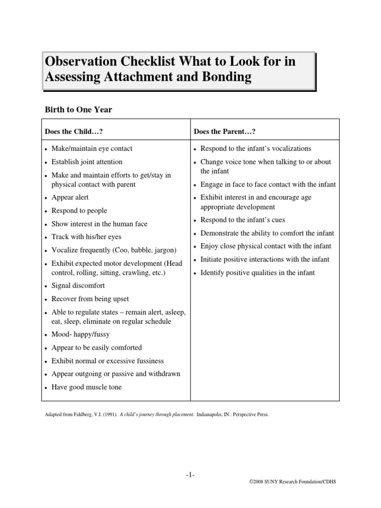 Observation Checklist What To Look For in Assessing Attachment and ...