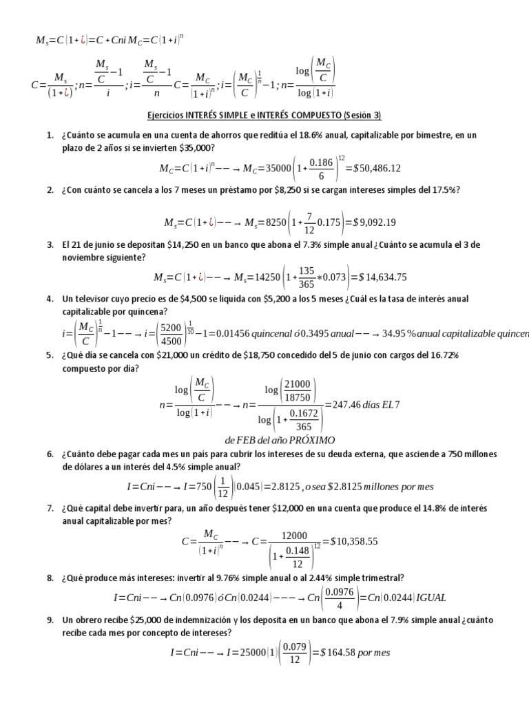 Ejercicios Interés Simple e Interés Compuesto-Respuestas | PDF | Dinero | Economias