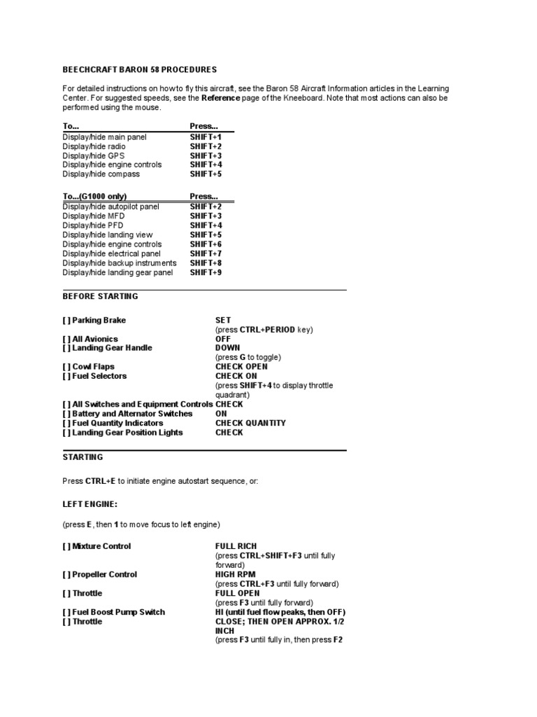 Beech Baron 58 Check | PDF | Aircraft | Vehicles