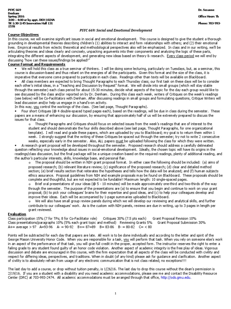 (CHECKED-good) 669 Syllabus 2016 Final-1 | PDF | Developmental Psychology | Psychology