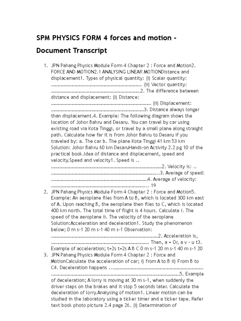 SPM PHYSICS FORM 4 Forces and Motion | PDF | Gravity | Force
