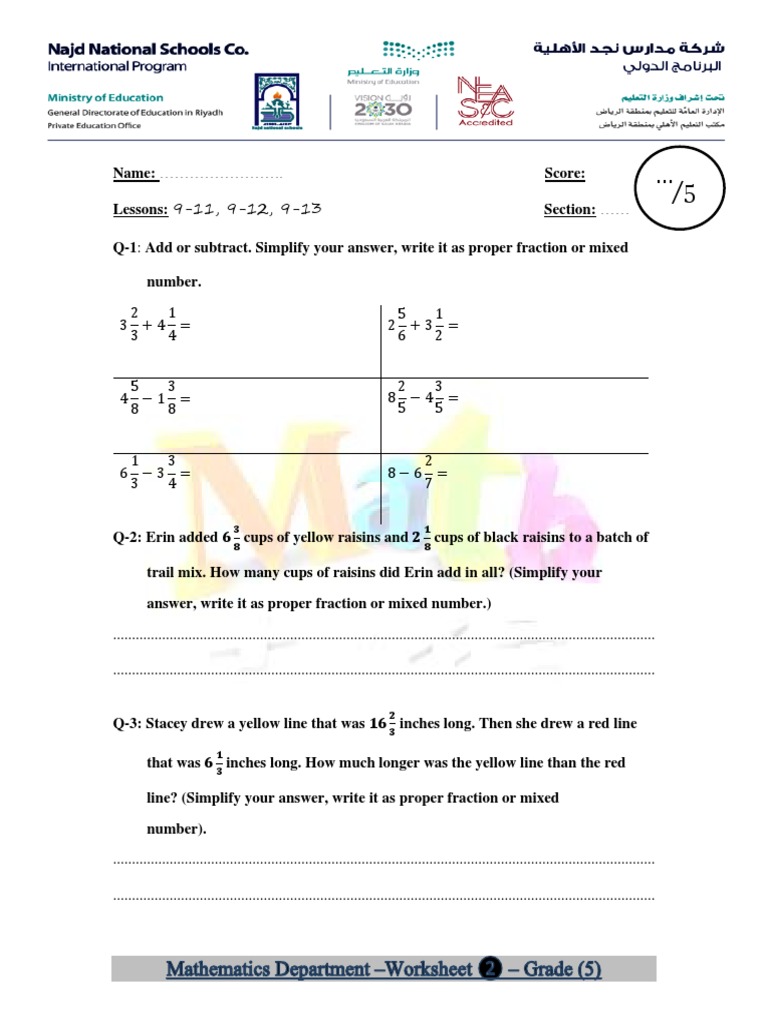 worksheet 2 grade 5 Third trimester | PDF