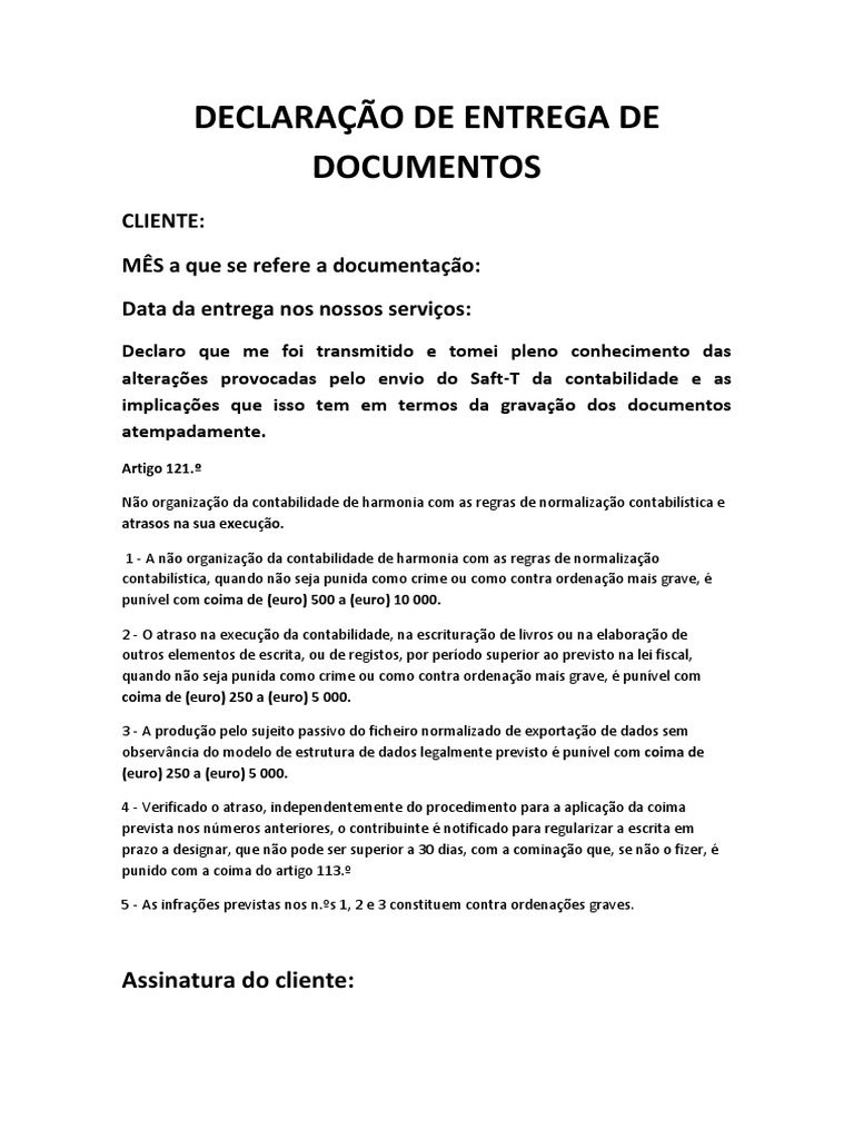 Modelo De Declaracao De Entrega