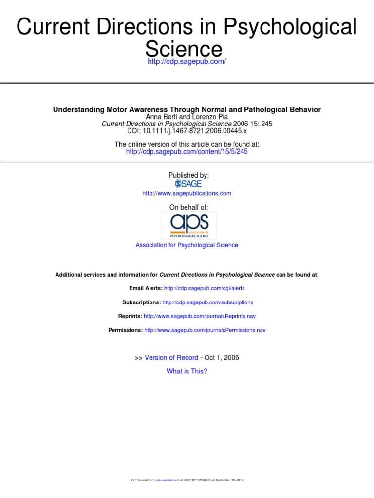Understanding Motor Awareness Through Normal and Pathological Behavior ...