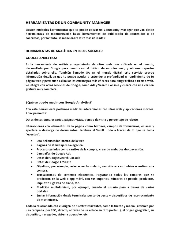 Herramientas De Un Community Manager Pdf Servicio De Redes Sociales