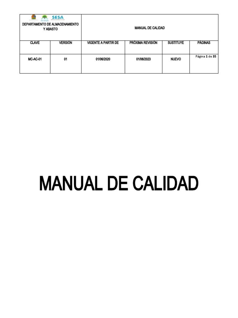 Manual de Calidad | PDF | Sistema de manejo de calidad | Calidad (comercial)