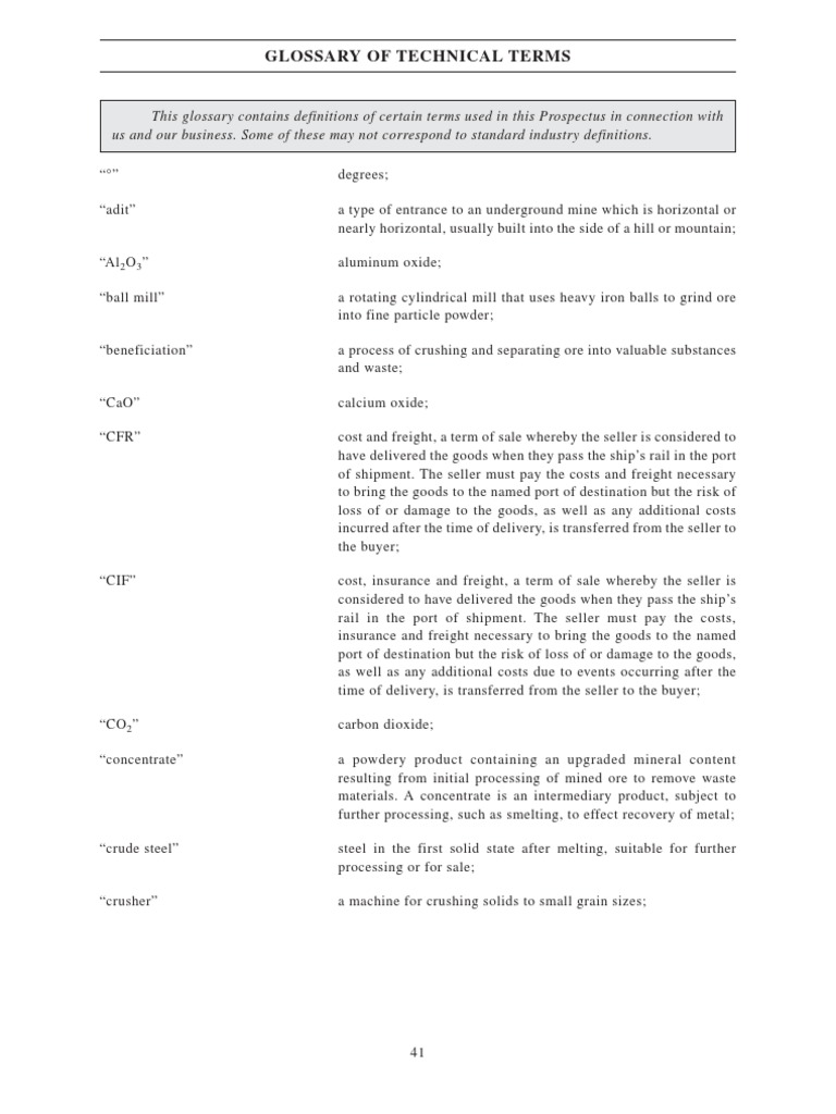 Glossary of Technical Terms | PDF | Iron Ore | Mining