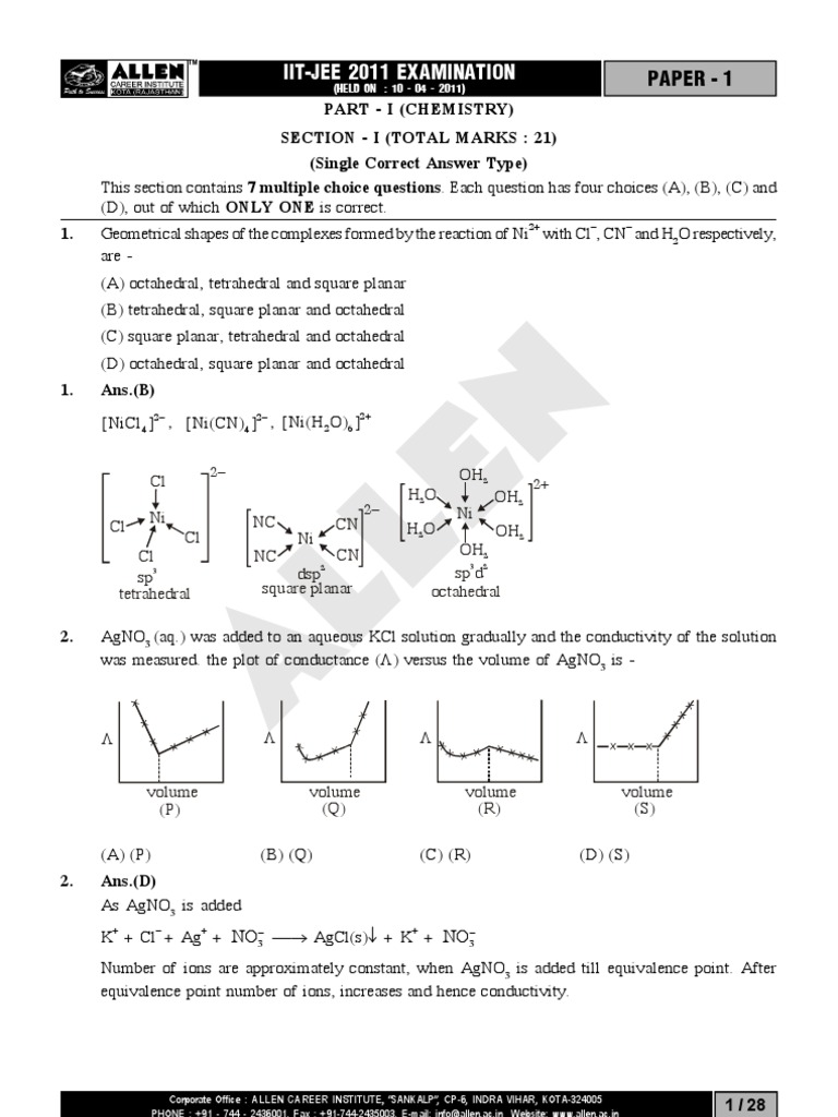 Allen: Iit-Jee 2011 Examination | PDF