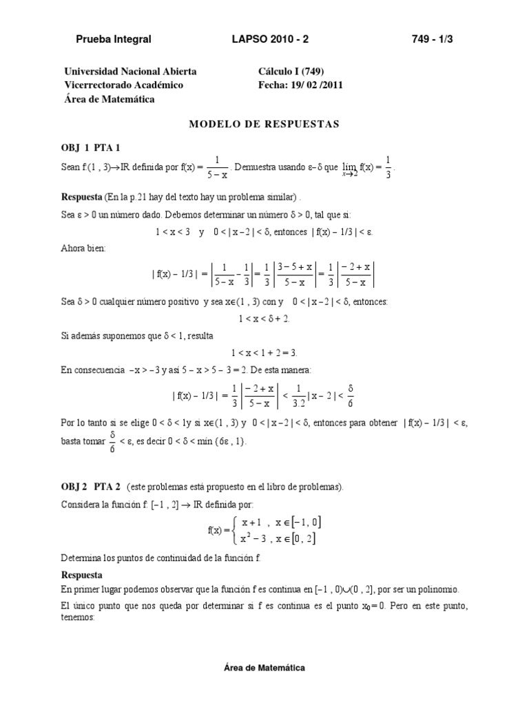 Modelo de Examen 749 Prueba Integral | PDF | Derivado | Integral