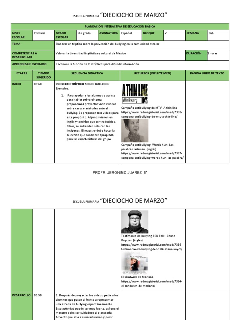 Planeacion Libre De Violencia 5 Pdf Educación Primaria Cognición