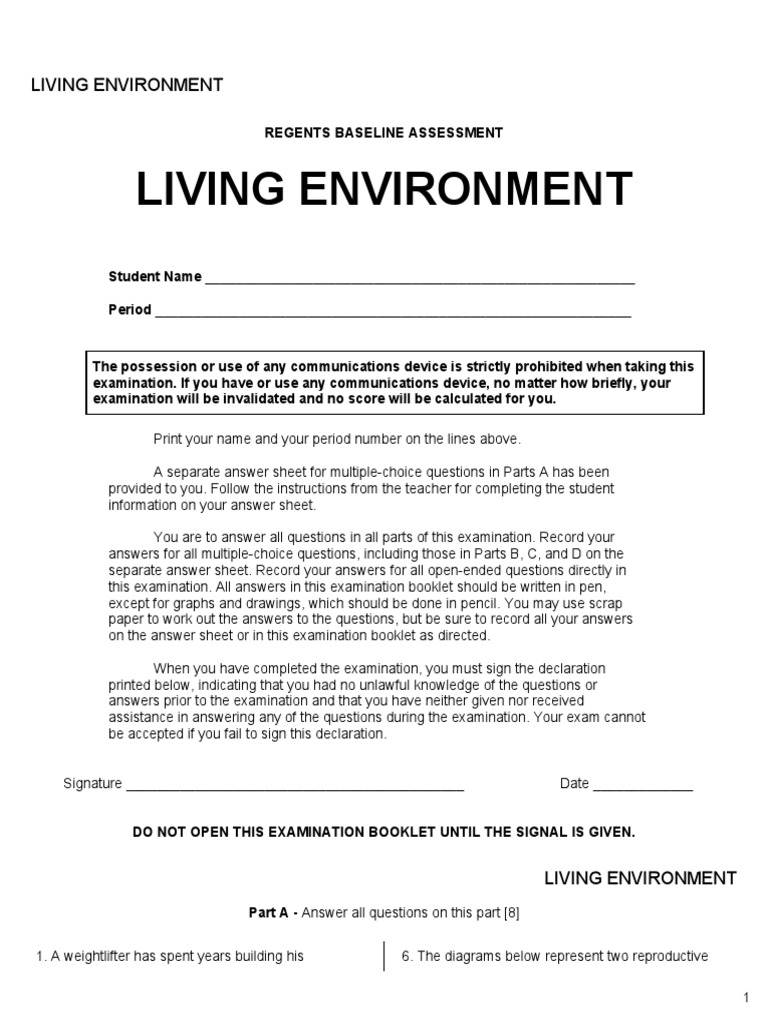 Living Environment Regents Assessment | PDF | Predation | Genetics