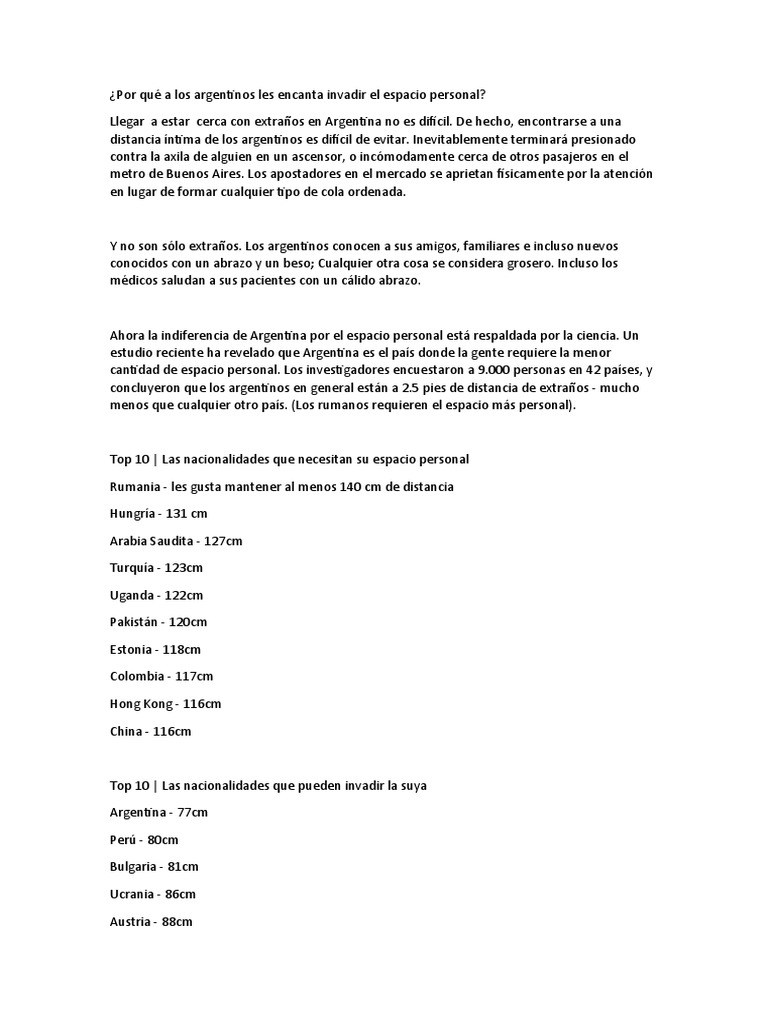 Por Qué A Los Argentinos Les Encanta Invadir El Espacio Personal | Descargar gratis PDF | Musica ...