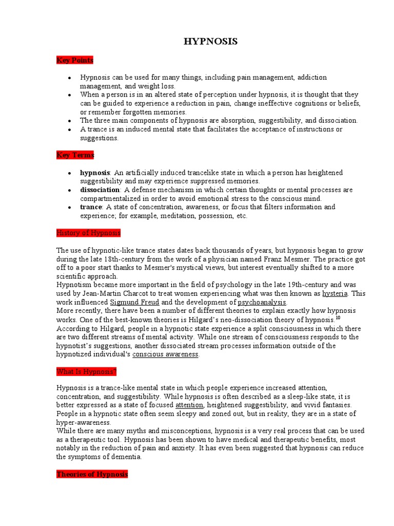 HYPNOSIS | PDF | Hypnosis | Dissociation (Psychology)