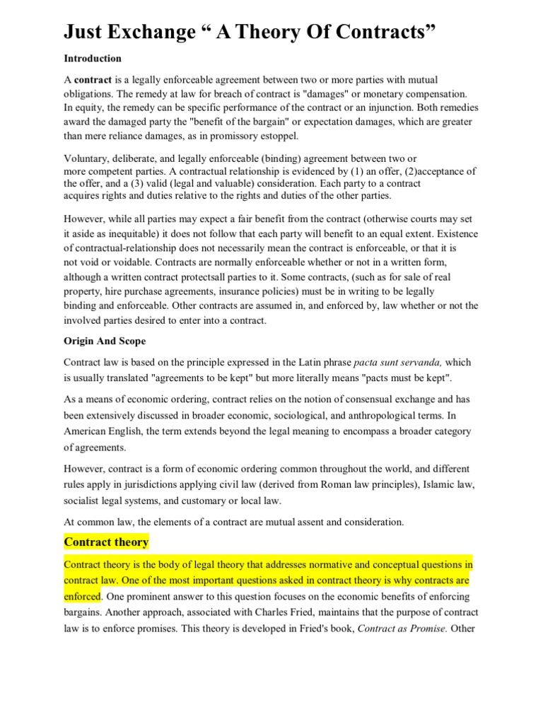 Contract Law: Key Theories Explained | PDF | Offer And Acceptance ...