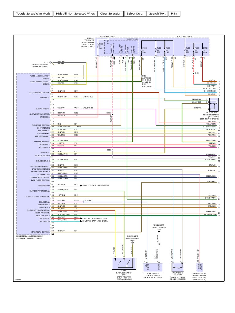 Annotated wiring diagram of an automotive power module showing fuse ...