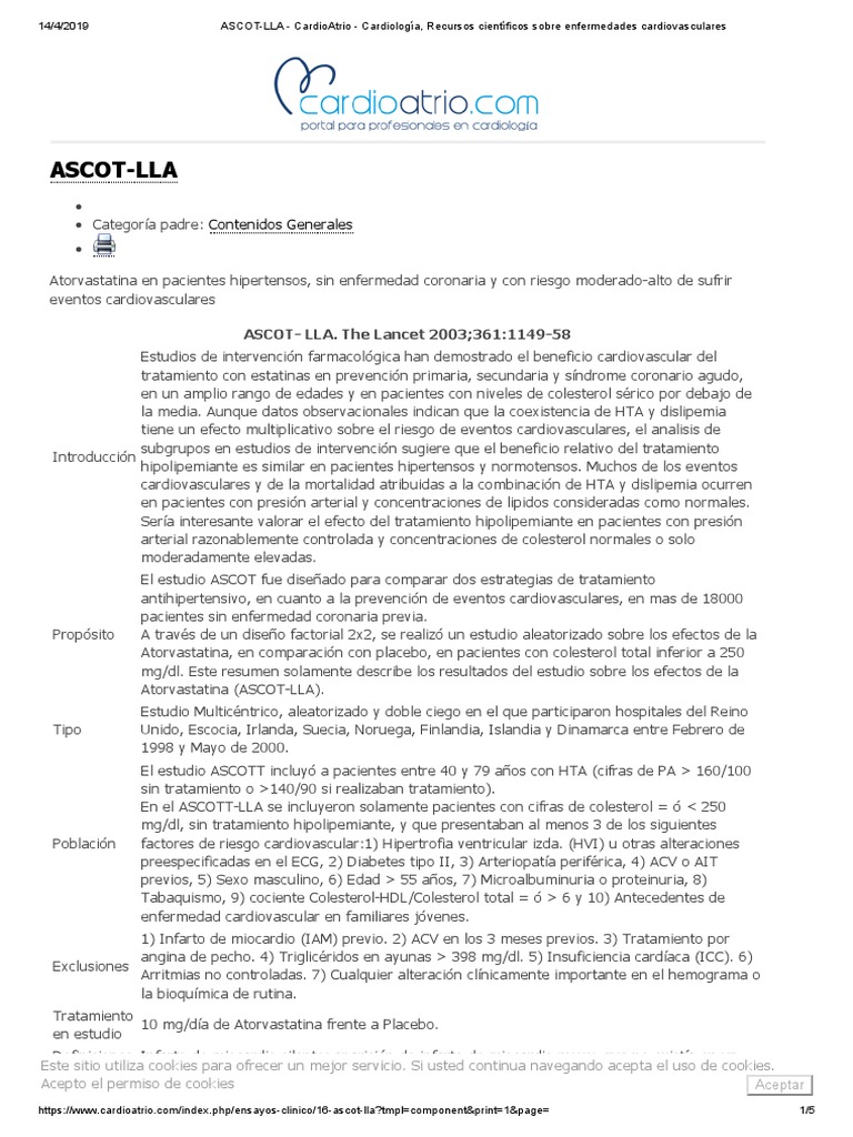 ASCOT-LLA - CardioAtrio | PDF | Hipertensión | Enfermedades cardiovasculares