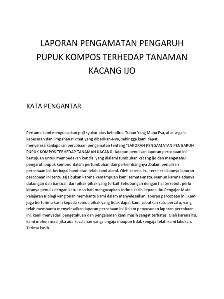 Laporan Pengamatan Biologi Pertumbuhan Dan Perkembangan Pada Tanaman
