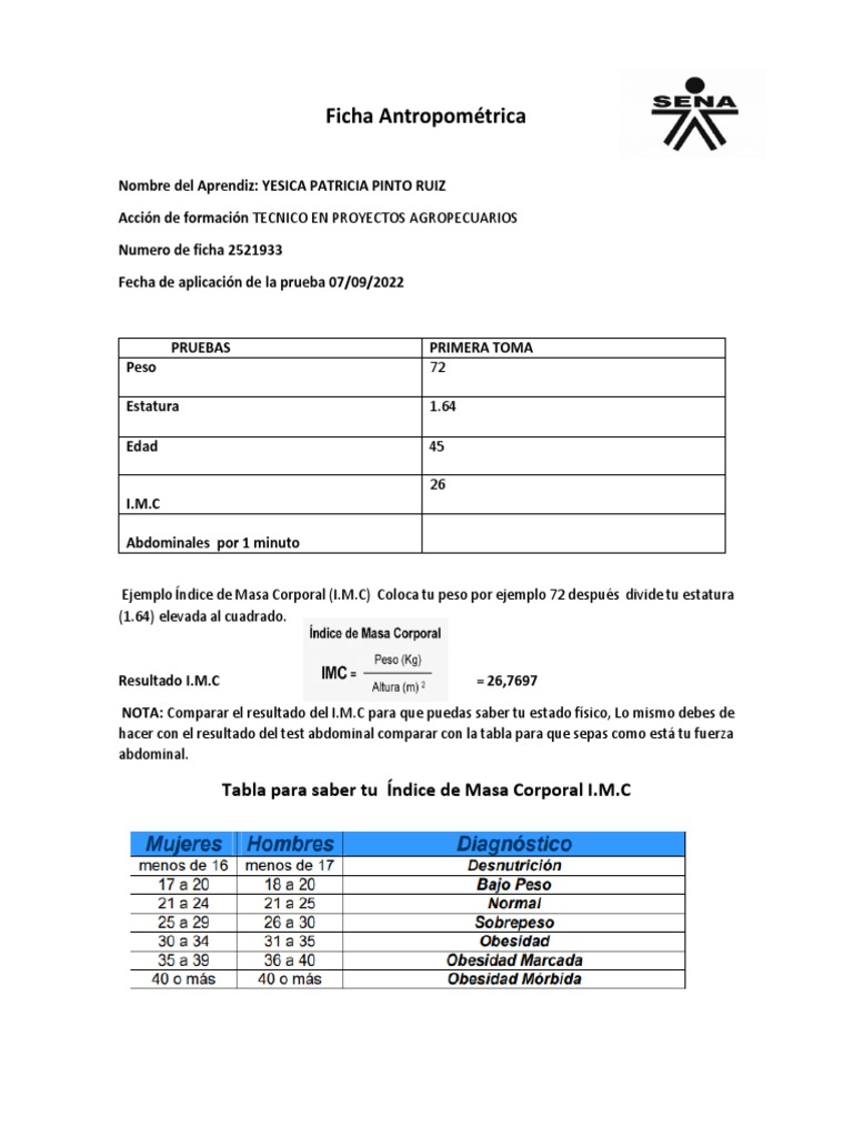 Ficha Antropométrica de Valoración de La Condición Física. GA3 ...