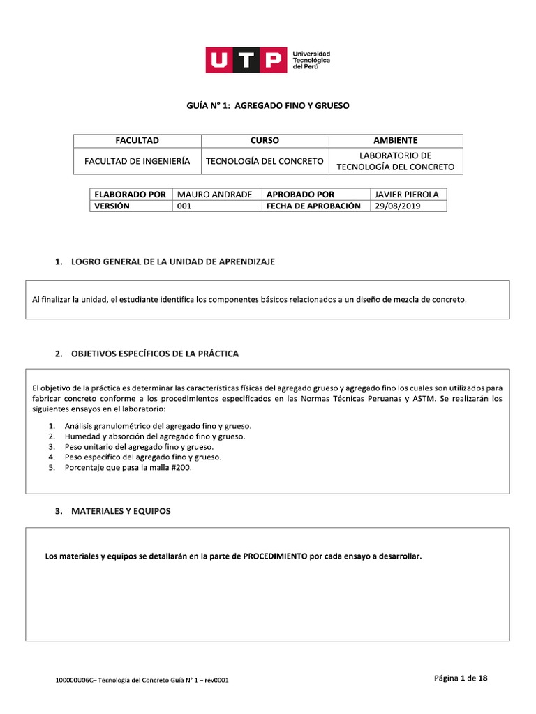 S4.s1 GUIA N°1-LABTECN - O01-AGREGADO FINO Y GRUESO | PDF