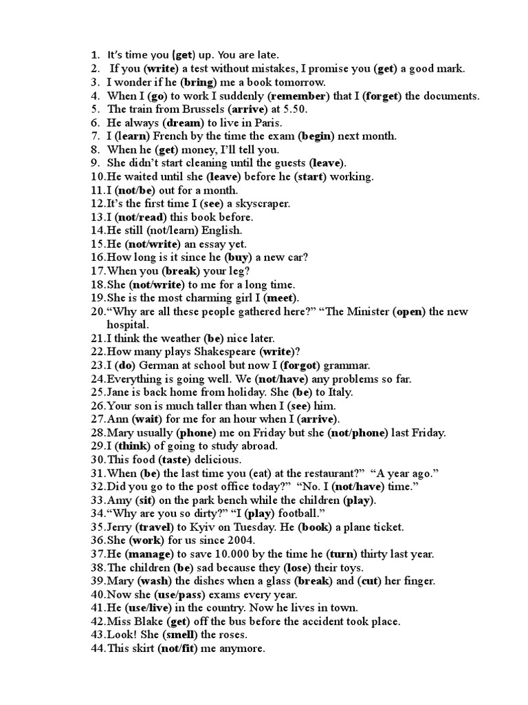 Test - Tenses (It's Time) | PDF Test - Tenses (It's Time) | PDF