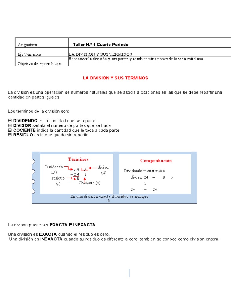 División: Partes y Ejercicios Prácticos | PDF | División (Matemáticas ...