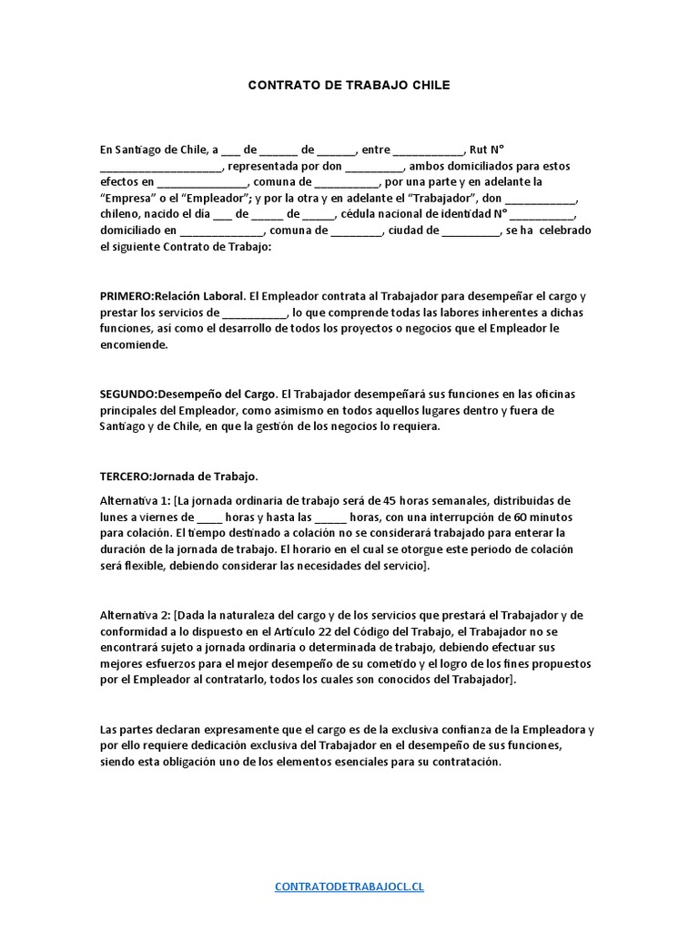 Contrato de Trabajo Chile Modelo Formato Word 1 | PDF | Salario | Propiedad intelectual