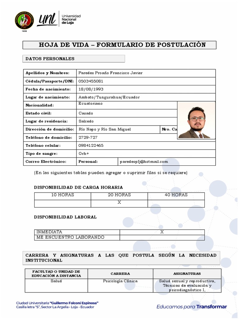 Paredes Francisco Hoja de VIDA | PDF | Pedagogía | Plan de estudios