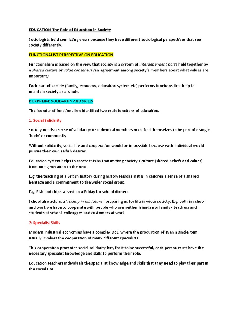 The Role of Education in Society | PDF | Economies | Sociological Theories