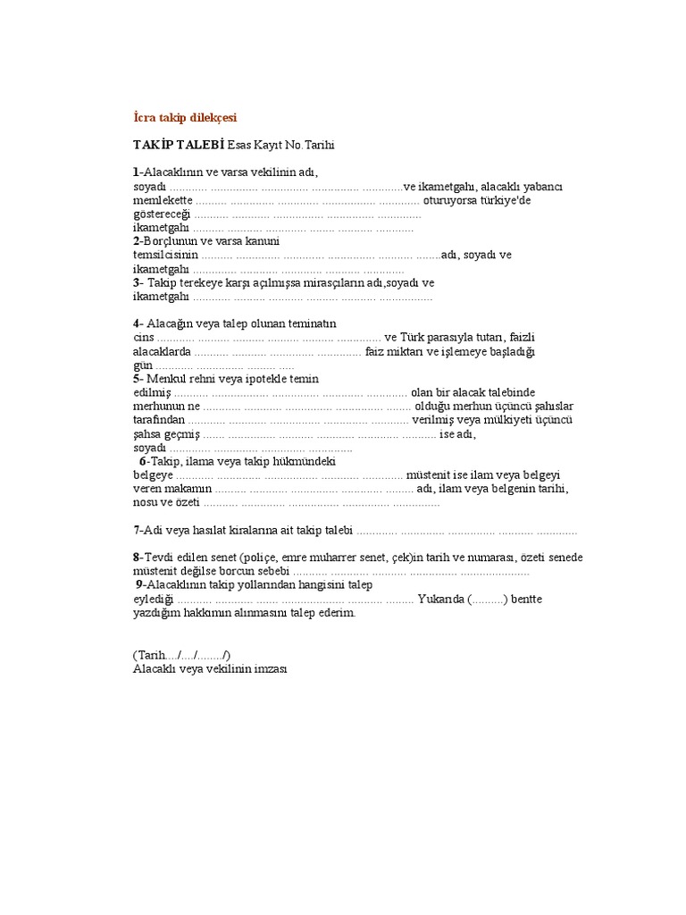 Icra Takip Dilekcesi | PDF