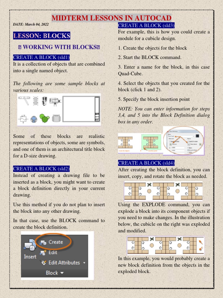 Midterm Lessons in Autocad: Lesson: Blocks | PDF | 3 D Computer ...