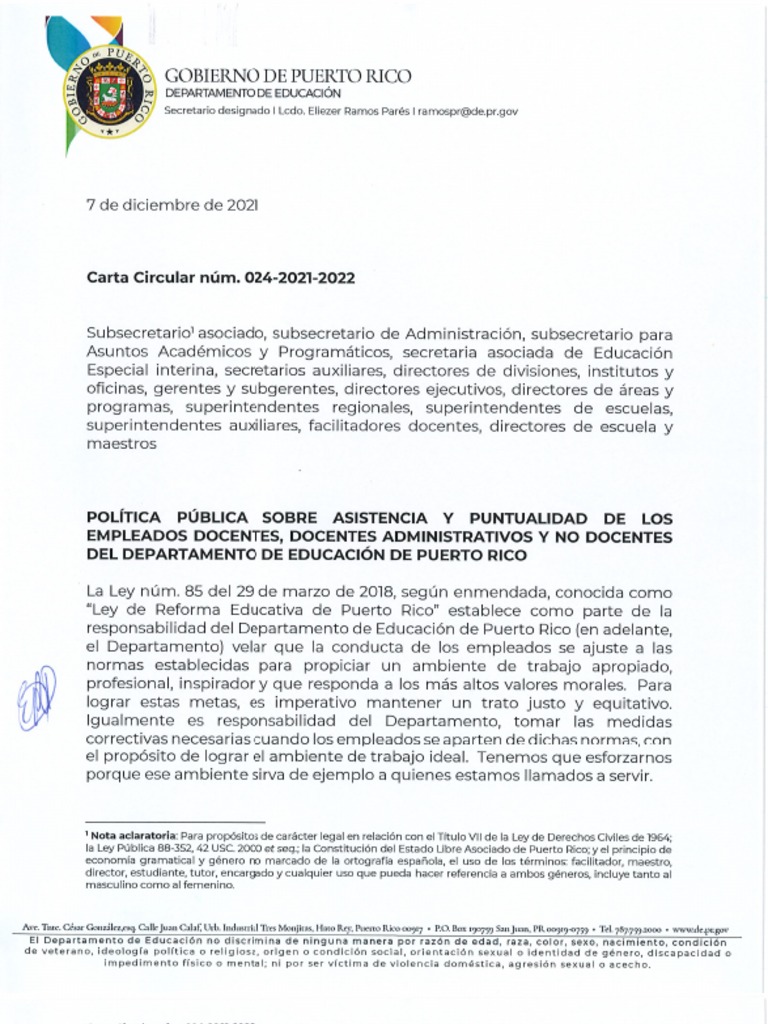 Carta Circular Num. 24-2021-2022 | PDF
