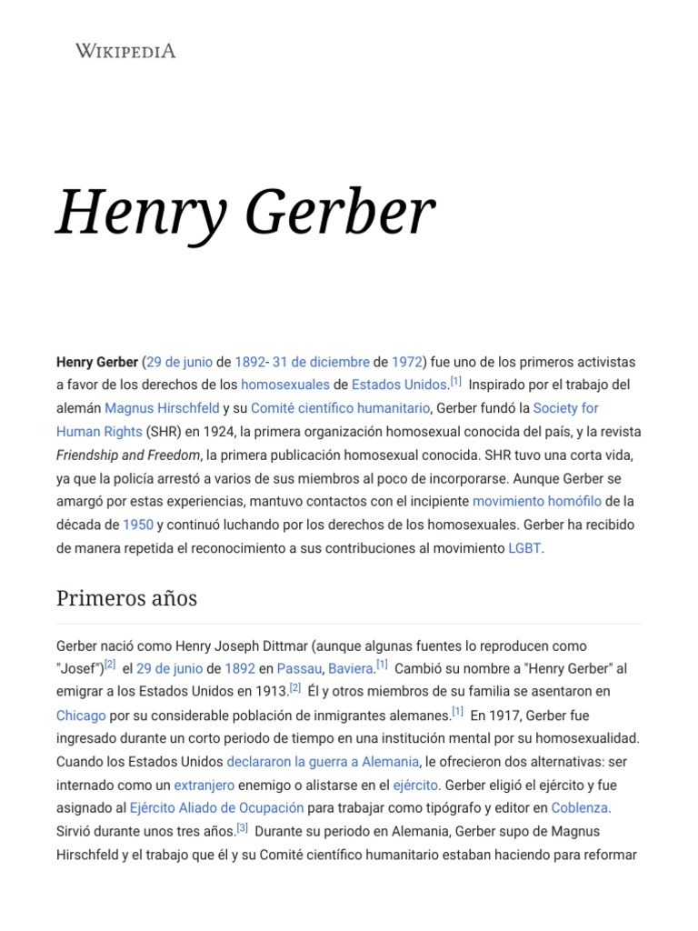 Henry Gerber - Wikipedia, La Enciclopedia Libre | PDF | LGBT | Estudios ...