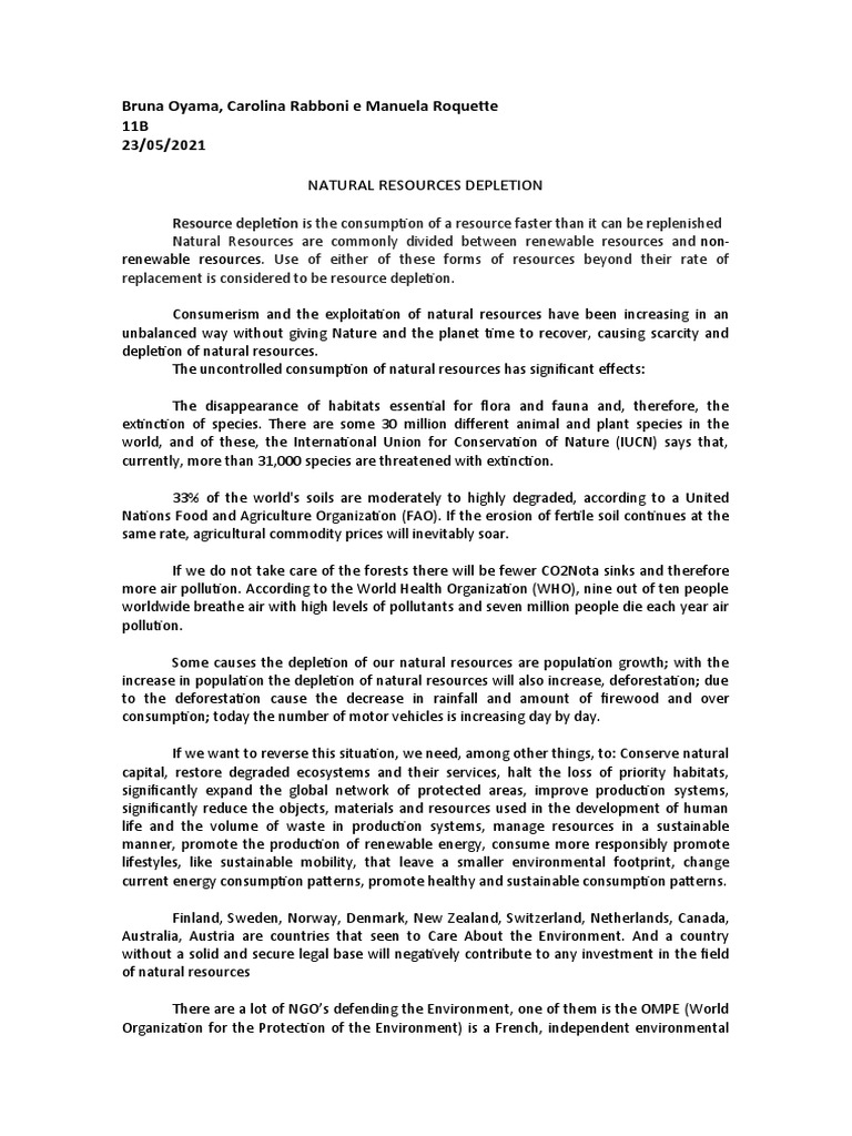 Natural Resources Depletion | PDF | Sustainability | Natural Environment