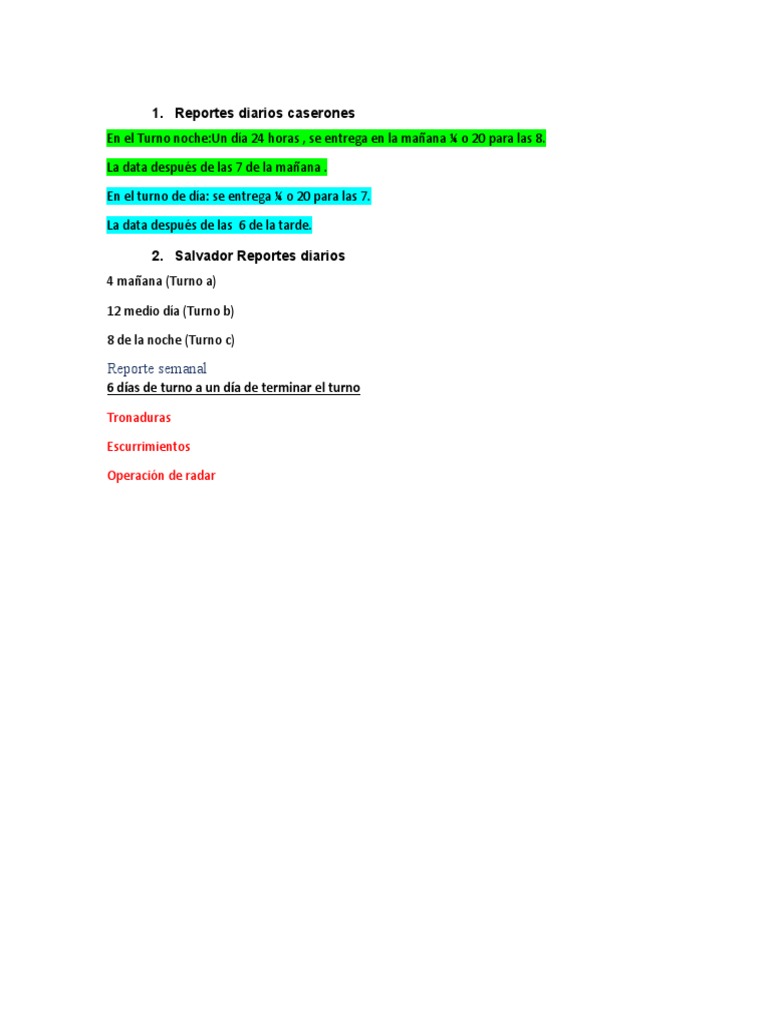 Reportes Diarios y Semanales de Turnos | PDF